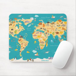 Animal Map of the World For Kids Mouse Pad | Zazzle
