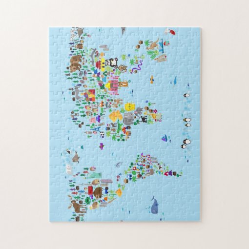 Animal Map of the World Jigsaw Puzzle | Zazzle