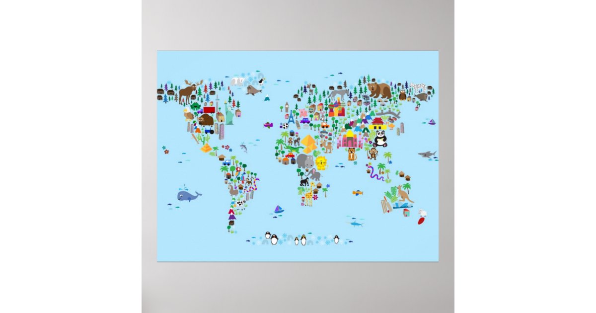 Animal Map of the World Poster | Zazzle