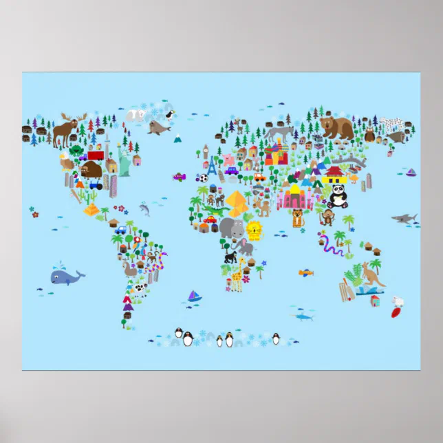 Animal Map of the World Poster | Zazzle