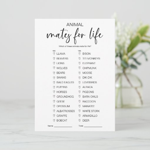 Animal Mates for Life Bridal Shower Game Invitation | Zazzle