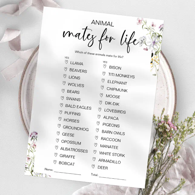 Animal Mates for Life Bridal Shower Game Invitation | Zazzle