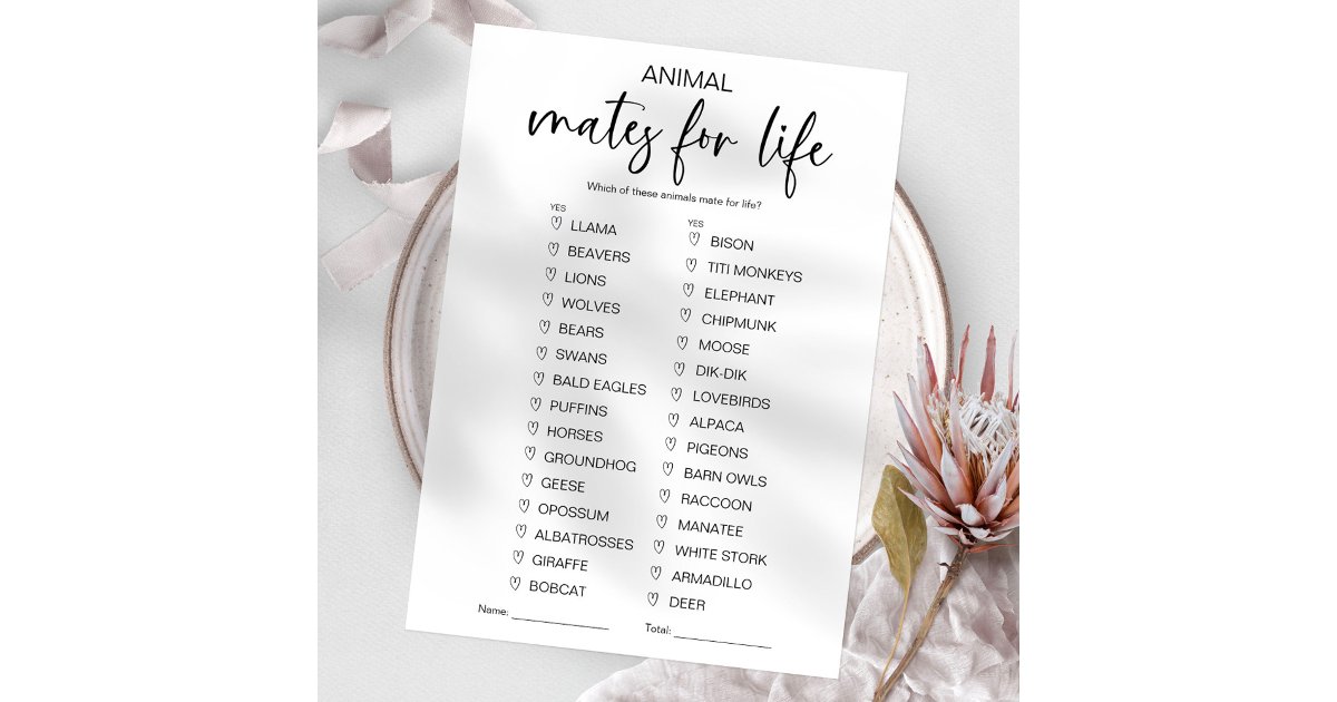 Animal Mates for Life Bridal Shower Game Invitation | Zazzle
