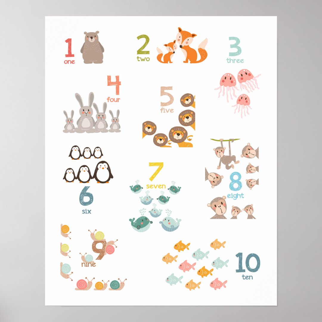 Animal numbers nursery print numbers Kids room | Zazzle