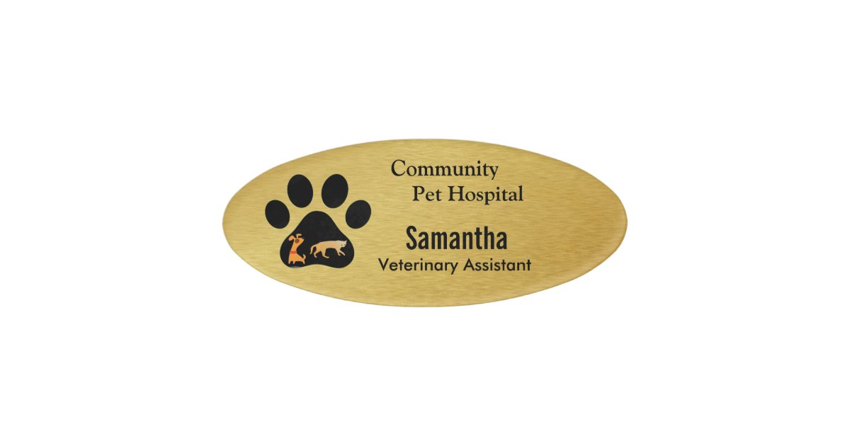 Animal Paw on Gold Plate Name Tag | Zazzle
