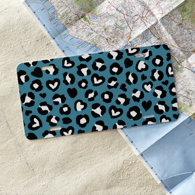Animal Print, Blue Leopard, Cheetah Spots, Hearts License Plate | Zazzle