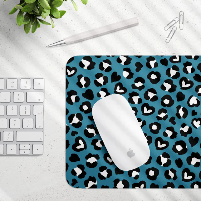 Animal Print, Blue Leopard, Cheetah Spots, Hearts Mouse Pad | Zazzle