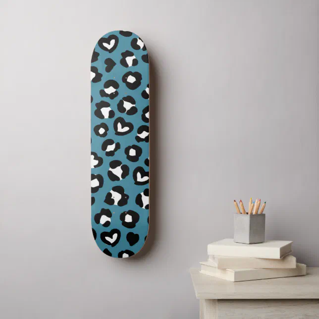Animal Print, Blue Leopard, Cheetah Spots, Hearts Skateboard | Zazzle