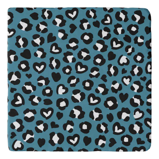 Animal Print, Blue Leopard, Cheetah Spots, Hearts Trivet | Zazzle