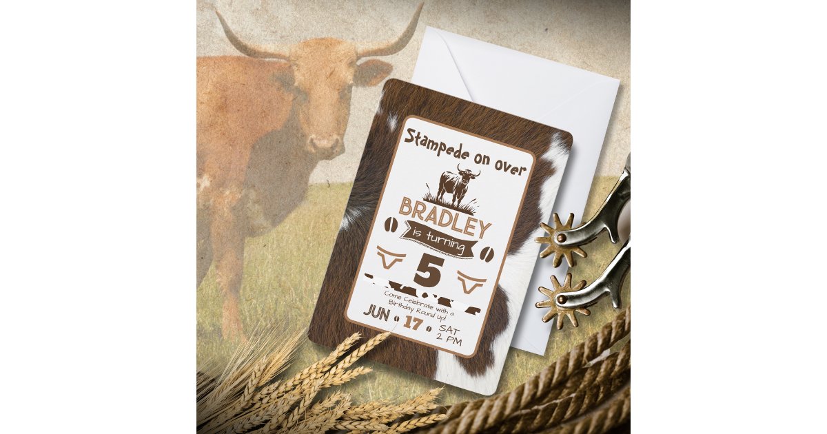 Animal Print Cattle Stampede Brown Birthday Invitation | Zazzle