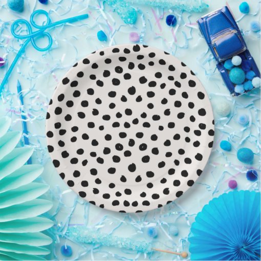 Animal Print Dots Black And White Dalmatian Paper Plates | Zazzle