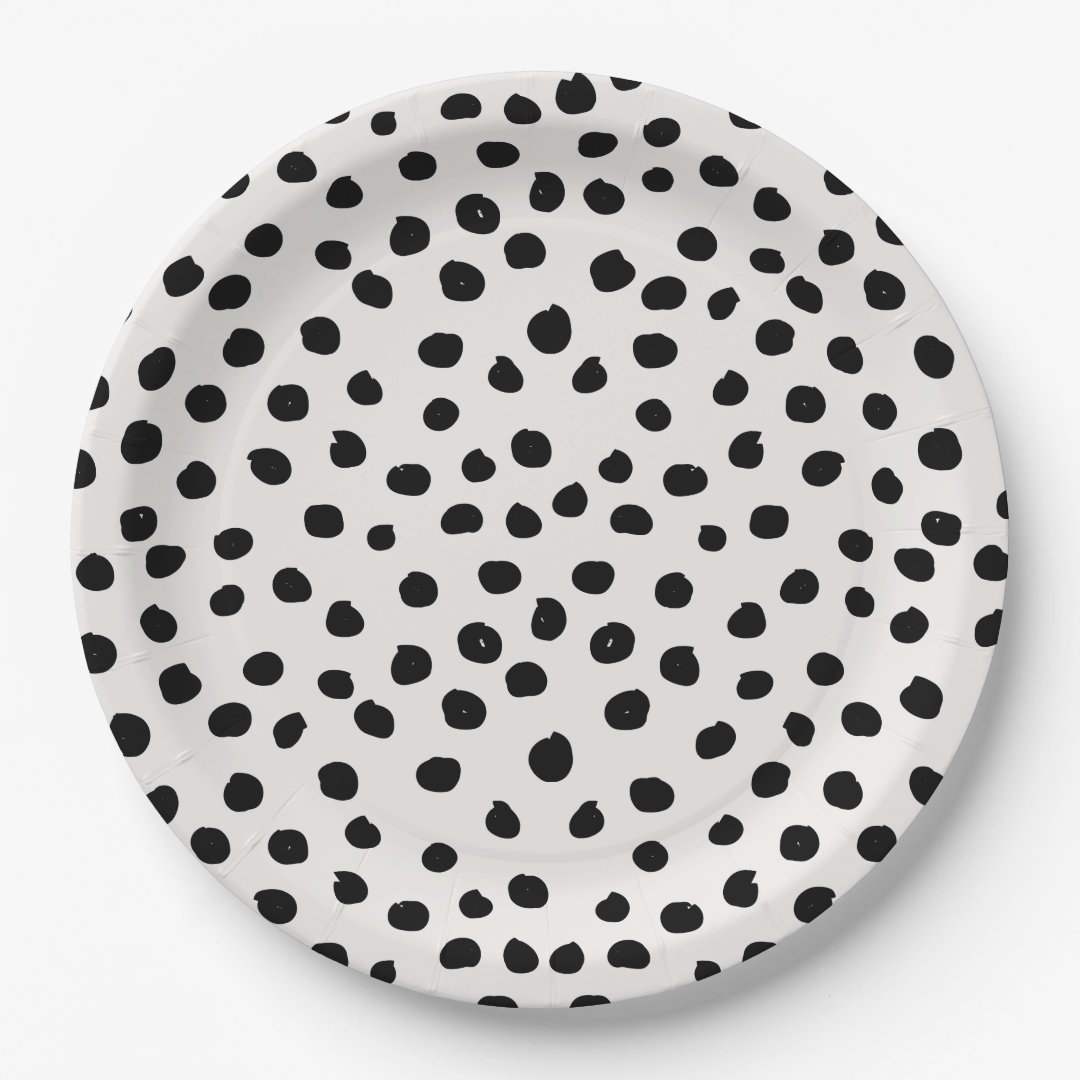 Animal Print Dots Black And White Dalmatian Paper Plates | Zazzle