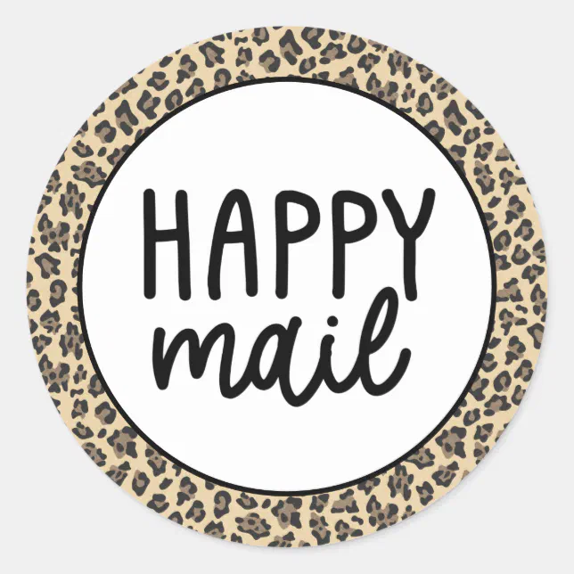 Animal Print Leopard Happy Mail Classic Round Sticker | Zazzle