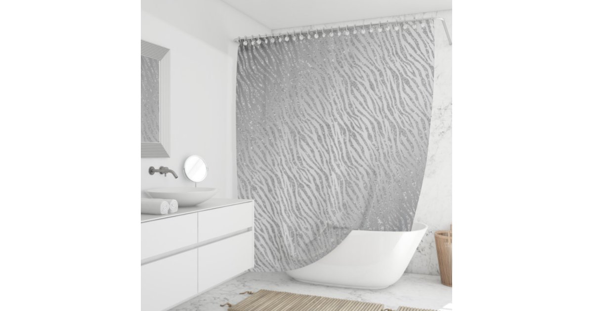 Animal Print Silver Glitter Glam Shower Curtain | Zazzle
