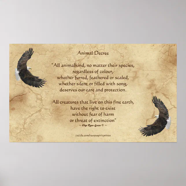 Animal Rights Poem & Bald Eagles Literary Poster | Zazzle