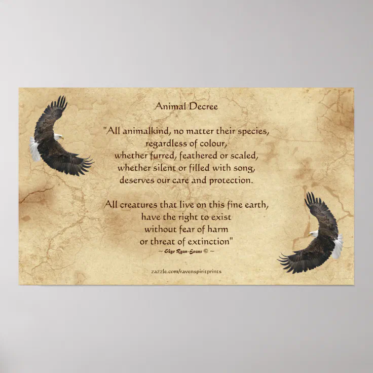 Animal Rights Poem & Bald Eagles Literary Poster | Zazzle