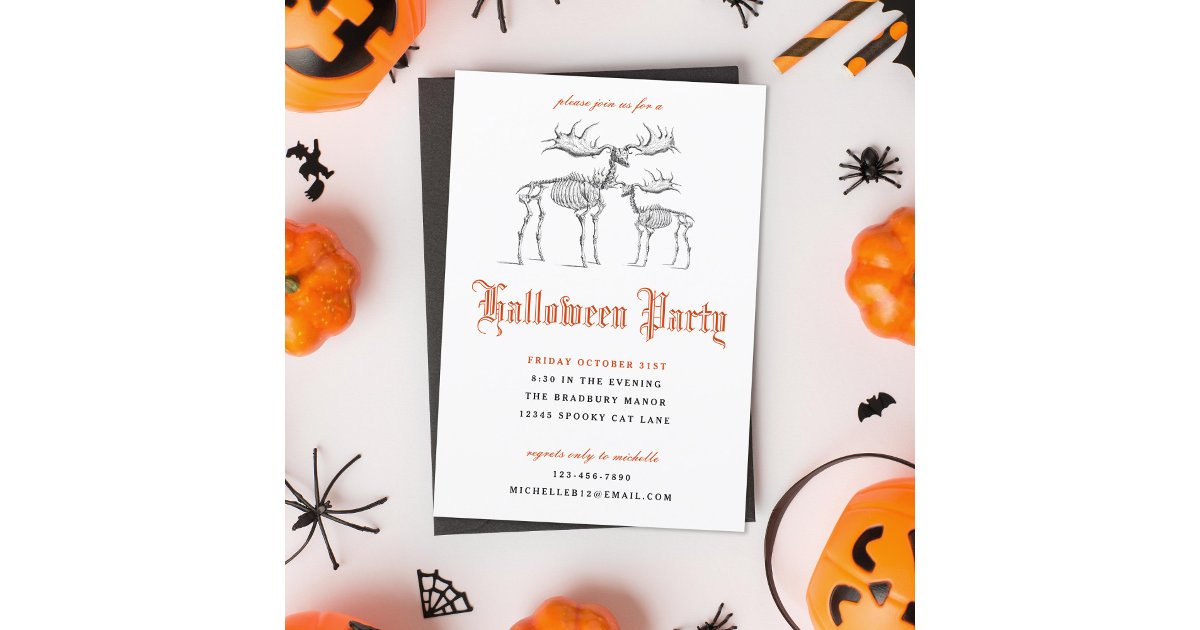 Animal Skeletons Halloween Party Invitation | Zazzle