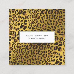 Animal Skin Leopard Print Pattern Gold QR Code Square Business Card ...