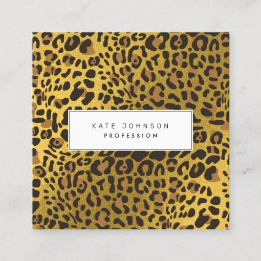 Animal Skin Leopard Print Pattern Gold QR Code Square Business Card ...