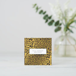 Animal Skin Leopard Print Pattern Gold QR Code Square Business Card ...