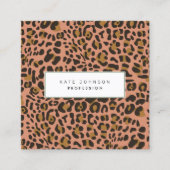 Animal Skin Leopard Print Pattern Orange QR Code Square Business Card ...