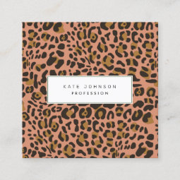 Animal Skin Leopard Print Pattern Orange QR Code Square Business Card ...