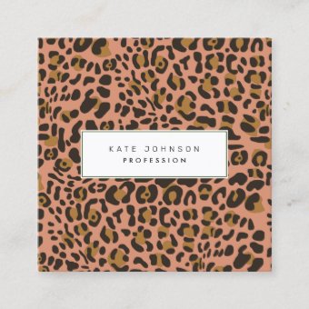 Animal Skin Leopard Print Pattern Orange QR Code Square Business Card ...
