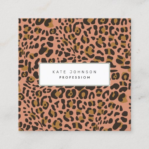 Animal Skin Leopard Print Pattern Orange QR Code Square Business Card ...