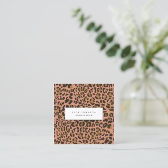 Animal Skin Leopard Print Pattern Orange QR Code Square Business Card ...