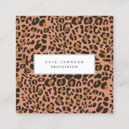 Animal Skin Leopard Print Pattern Orange QR Code Square Business Card ...