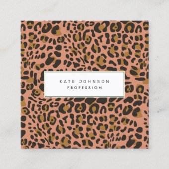 Animal Skin Leopard Print Pattern Orange QR Code Square Business Card ...