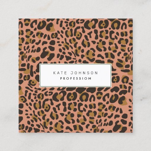 Animal Skin Leopard Print Pattern Orange QR Code Square Business Card ...