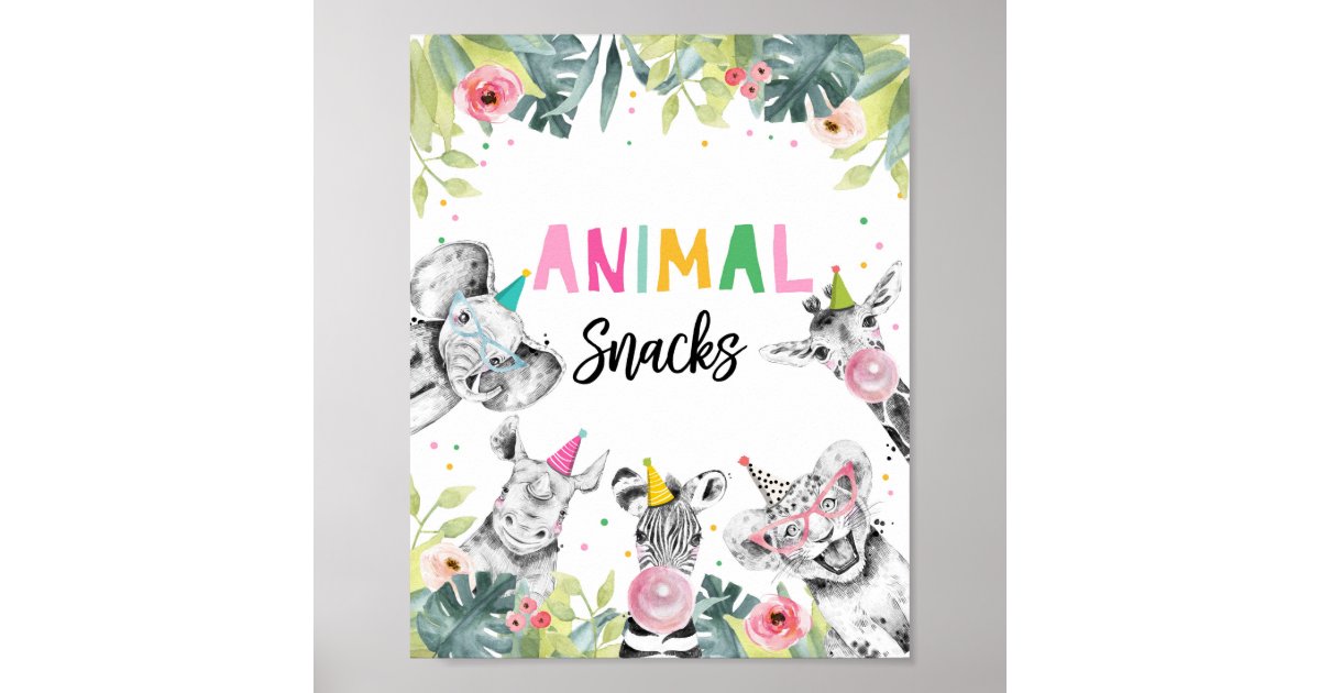 Animal Snacks Sign Safari Animals Birthday Table | Zazzle