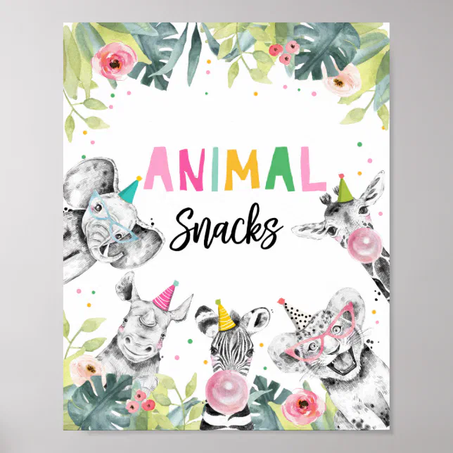 Animal Snacks Sign Safari Animals Birthday Table | Zazzle