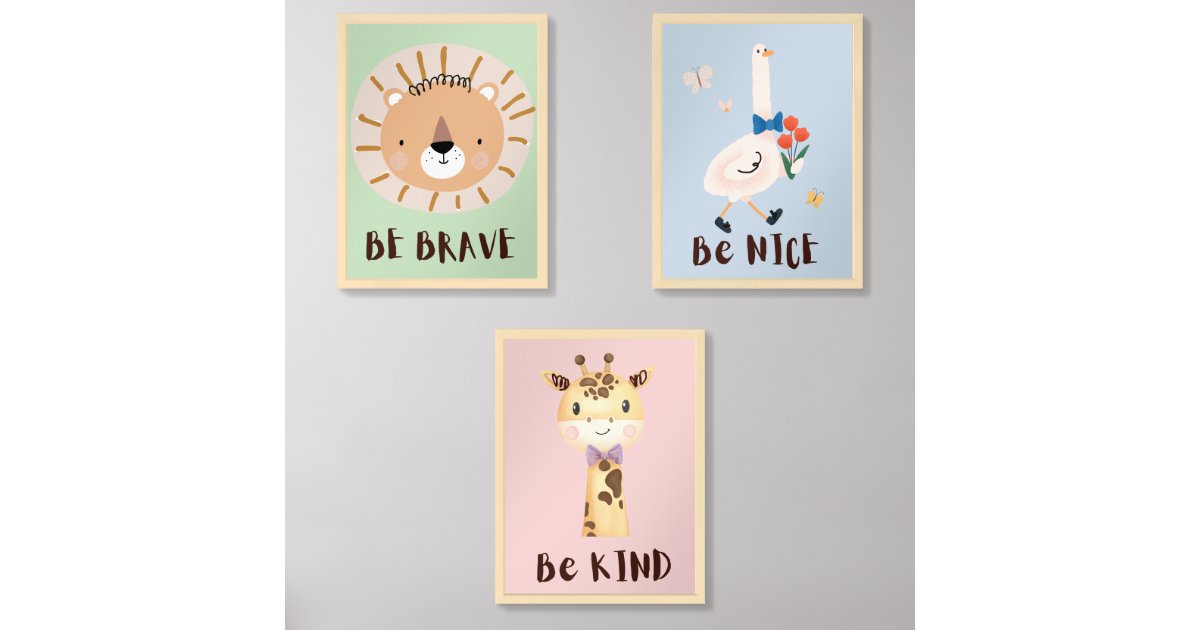 Animal theme positive affirmations wall art set | Zazzle