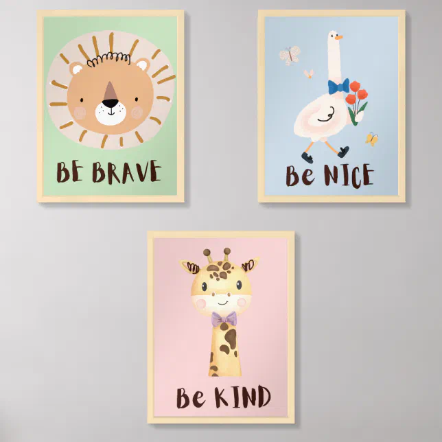 Animal theme positive affirmations wall art set | Zazzle