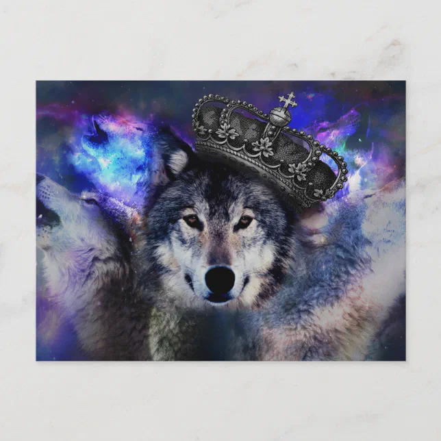 Animal wolf in crown postcard | Zazzle