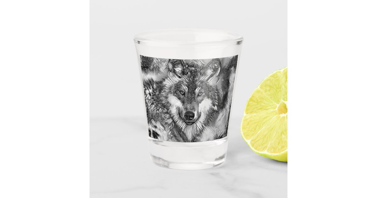 AnimalArtBW_Wolf_001 Shot Glass | Zazzle
