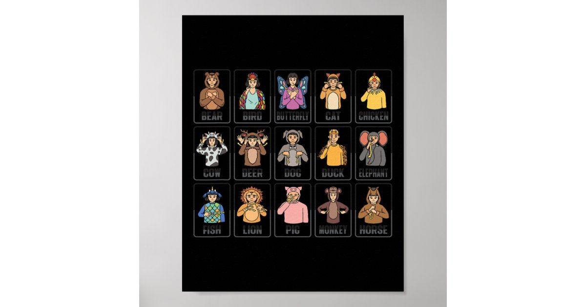 Animals ASL Hand Gesture Animals Deaf Hearing Loss Poster | Zazzle