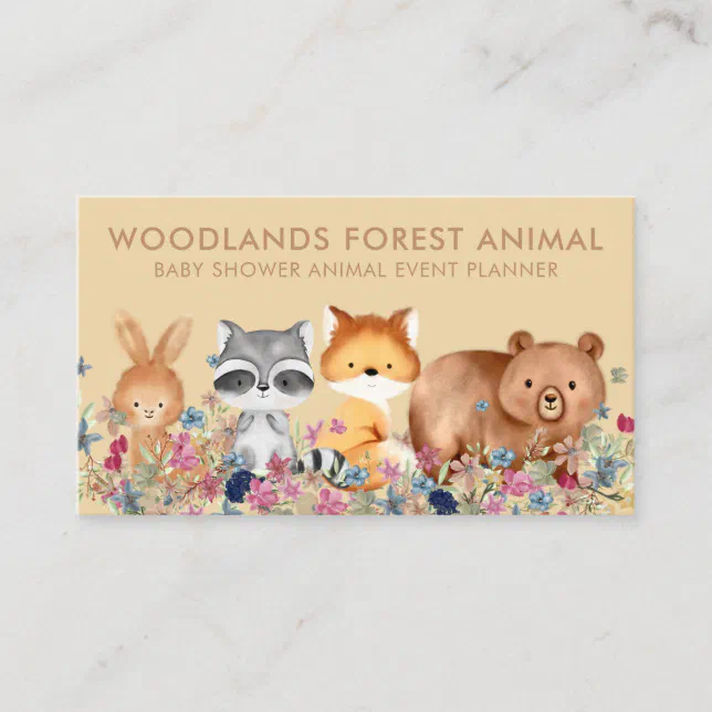Animals Baby Bear Fox Raccoon Rabbit Business Card | Zazzle