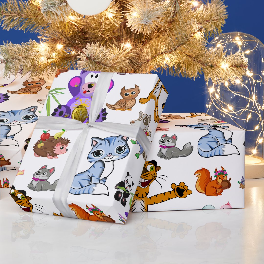 Animals Cartoon Wrapping Paper | Zazzle
