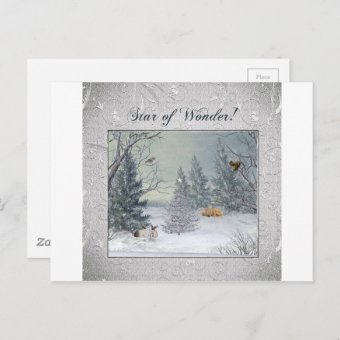 Animals in the Winter Forest, Tree with Star, Star Postcard | Zazzle