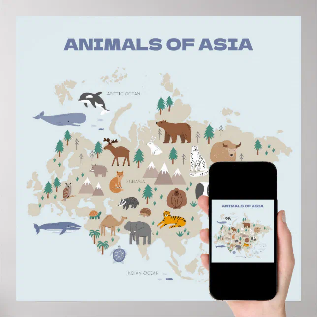 Animals of Asia Illustrated Map Poster | Zazzle