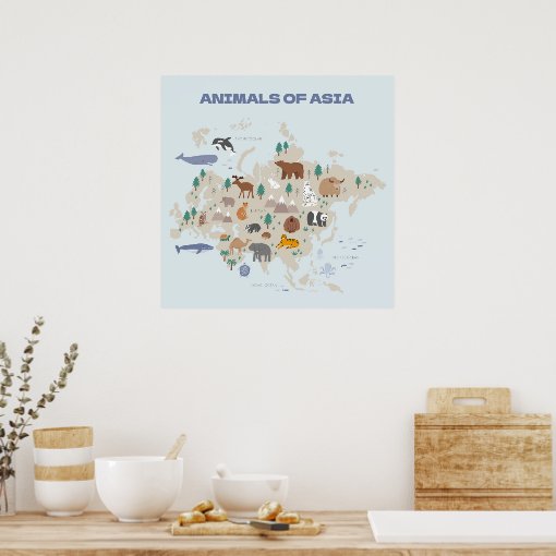 Animals of Asia Illustrated Map Poster | Zazzle