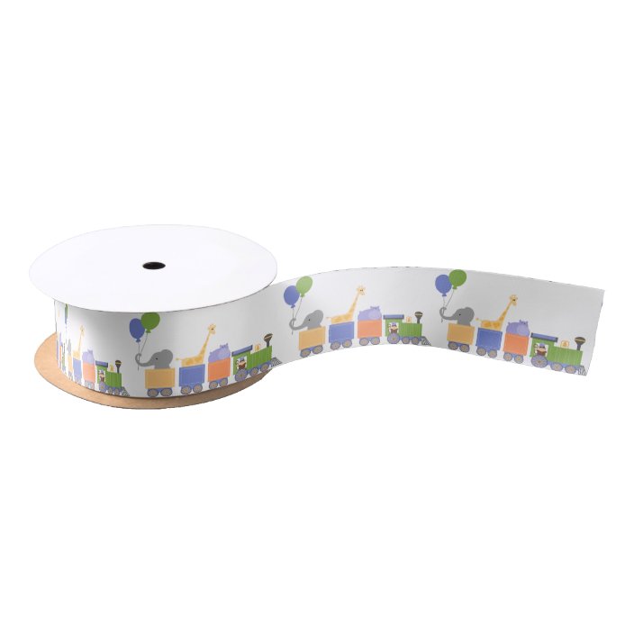Animals On A Train Birthday Satin Ribbon | Zazzle.com