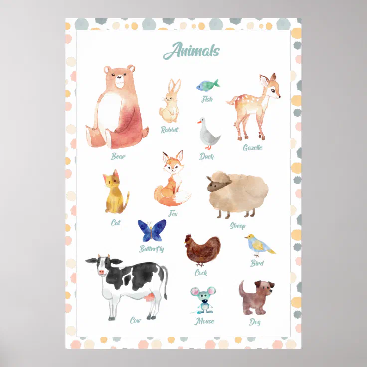 Animals Poster, Printable Wall Art, Educational Poster | Zazzle