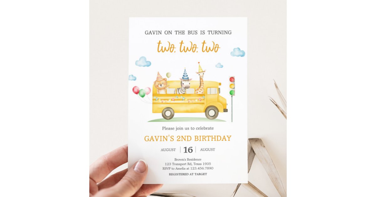 Animals School Bus Birthday Party Invitation | Zazzle