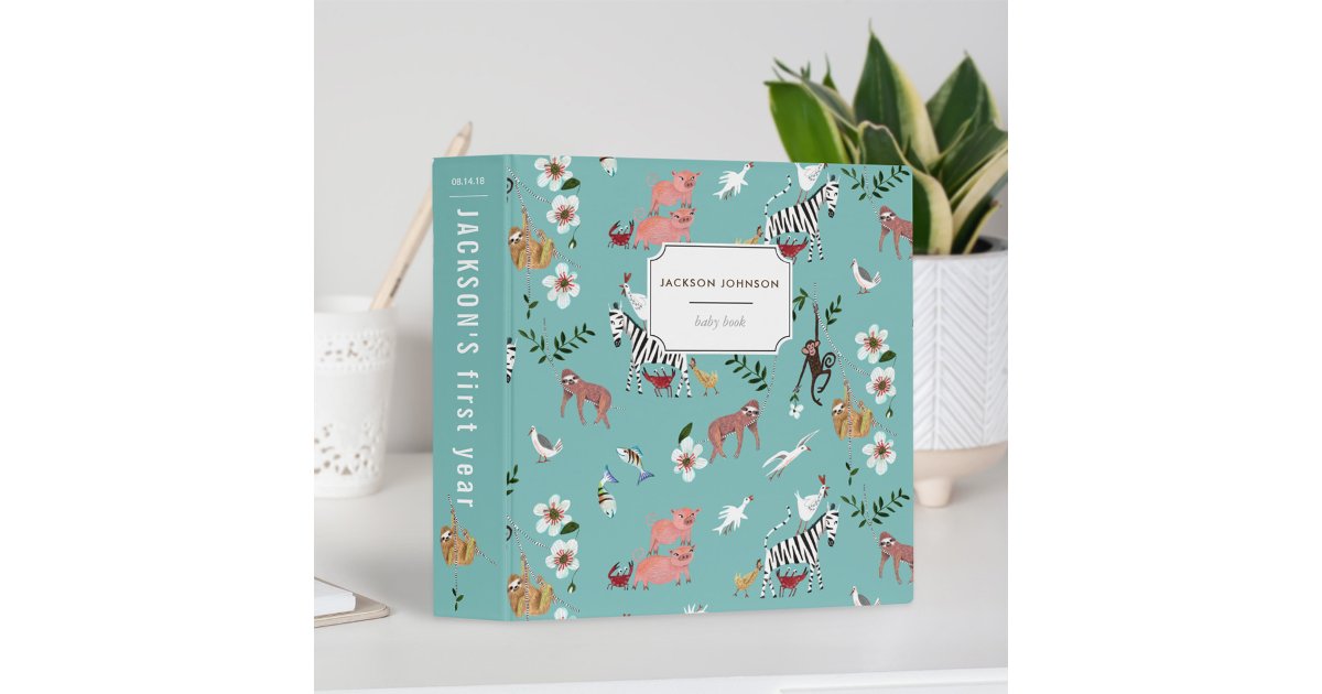 Animals | Sloth | Blue | Baby book Binder | Zazzle