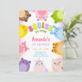 Animals Squish On Over rainbow Birthday Invitation | Zazzle