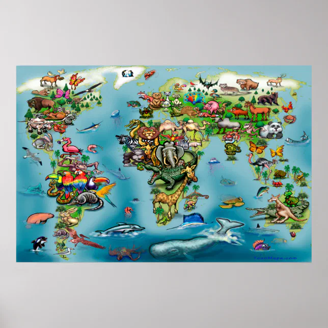 Animals World Map HUGE Poster | Zazzle